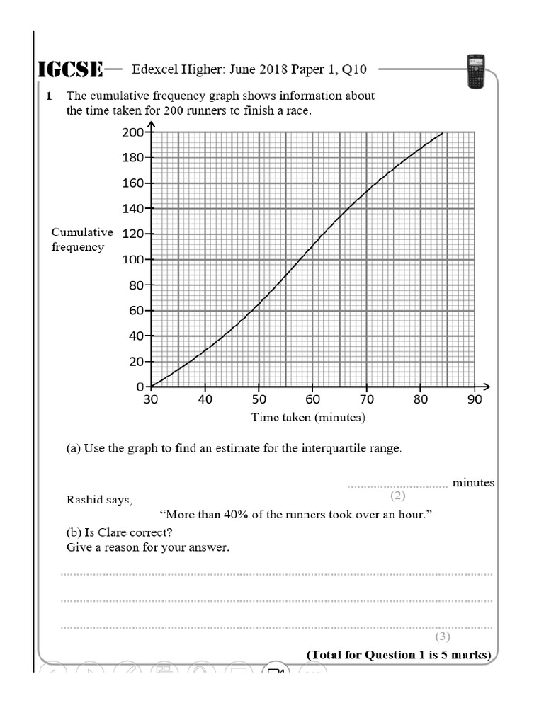Cumulative Frequency Graph Past Paper Questions | PDF