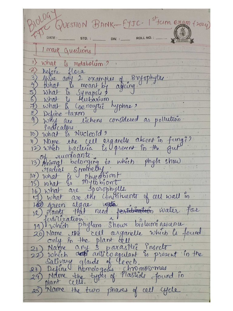 Biology Question Bank | PDF