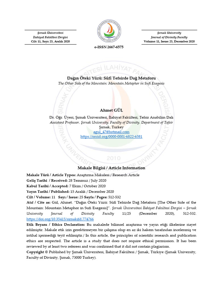 Dagin Oteki Yuzu Sufi Tefsirde Dag Metaf | PDF | God In Islam | Revelation