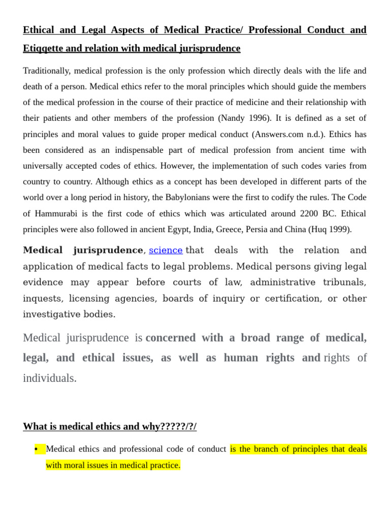 Ethical and Legal Aspects of Medical Practice | PDF | Medical Ethics ...