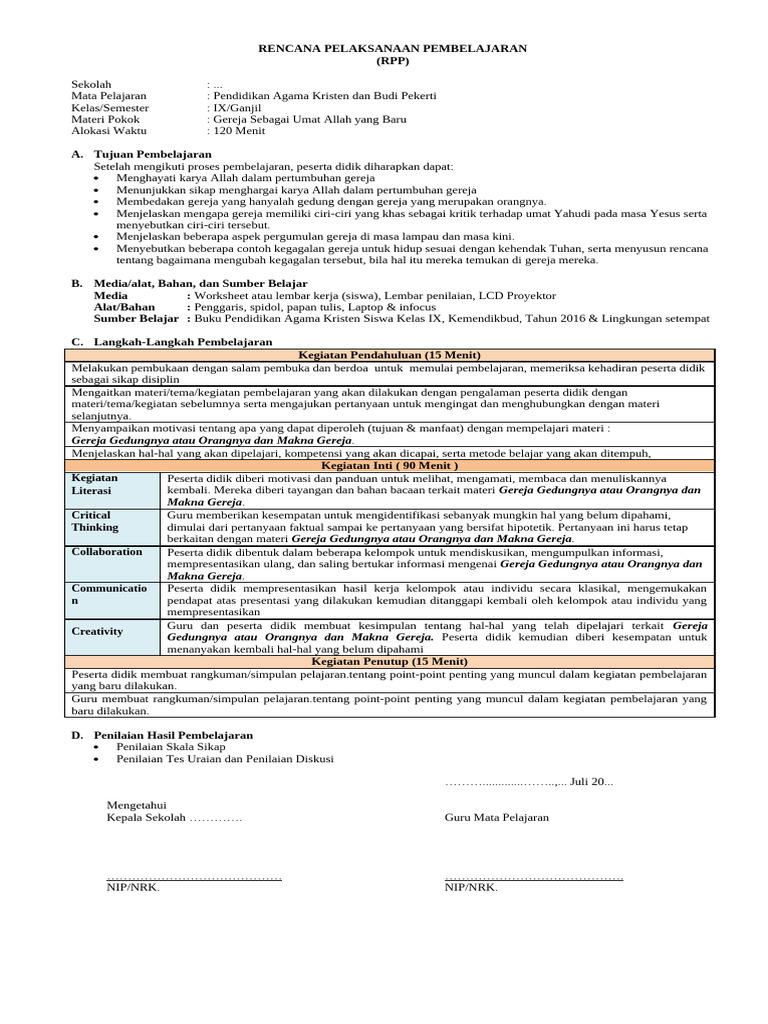 Contoh RPP Pak-Bp 9 (1 LBR) | PDF