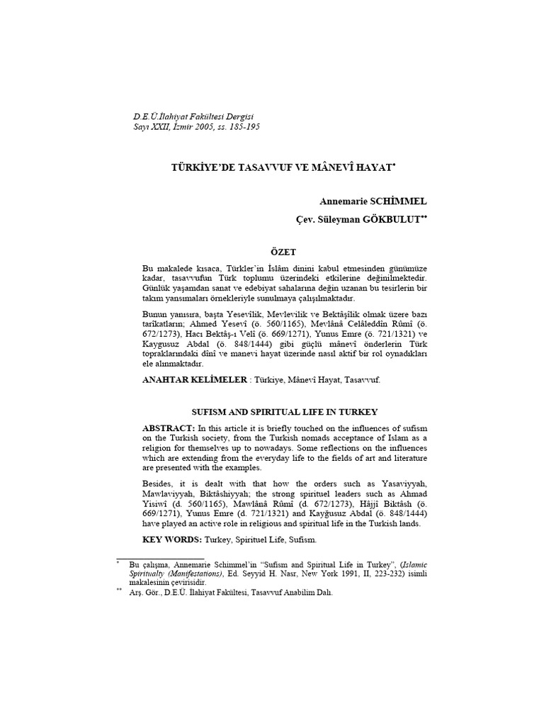 Turkiyede Tasavvuf Ve Manevi Hayat | PDF