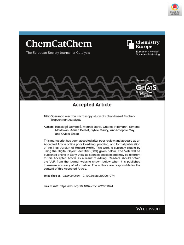 10 1002@cctc 202001074 | PDF | Catalysis | Transmission Electron Microscopy