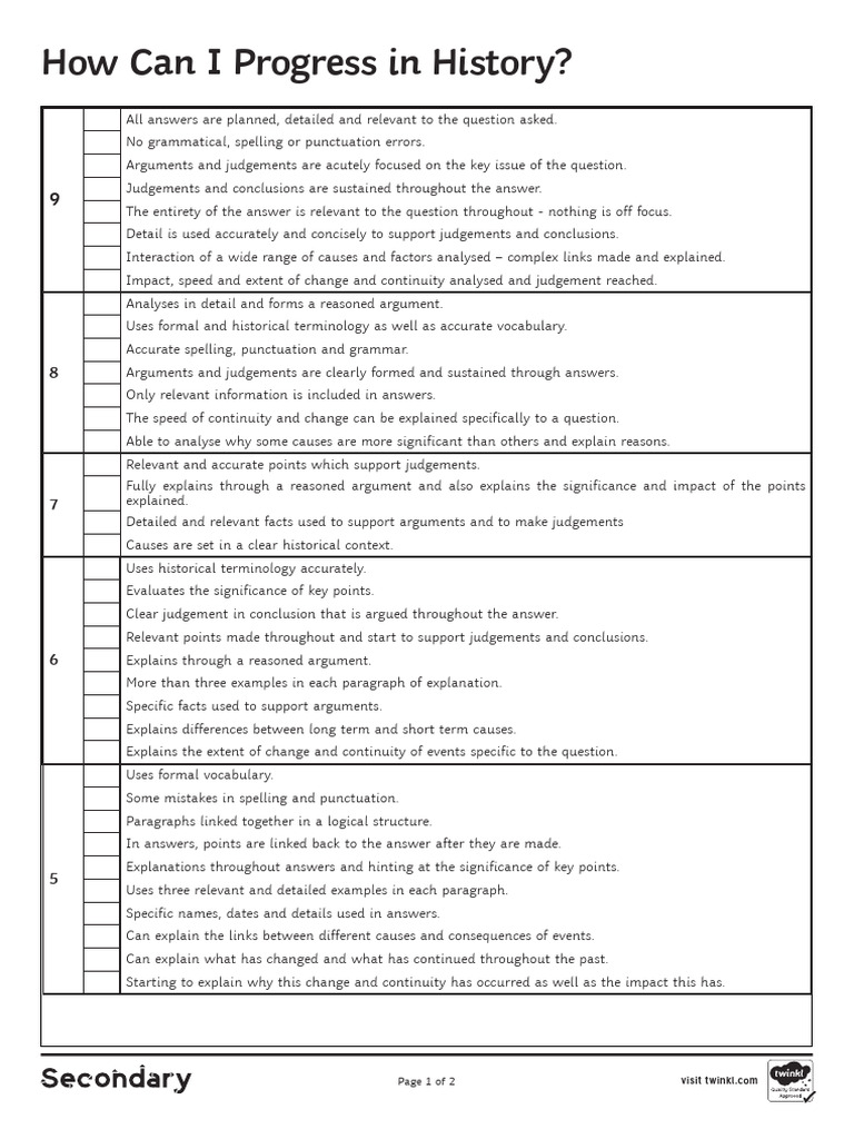 History Progression Assessment Criteria | PDF | Argument | Question