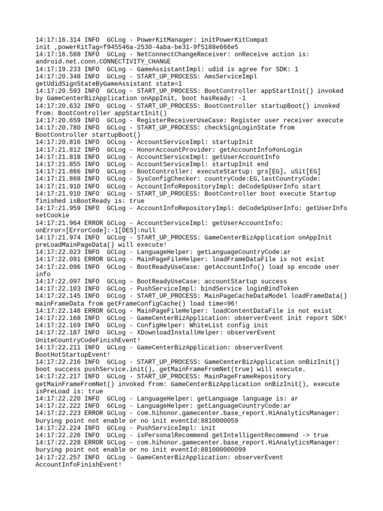 Game Center Initialization Log Analysis | PDF | Computing | Software
