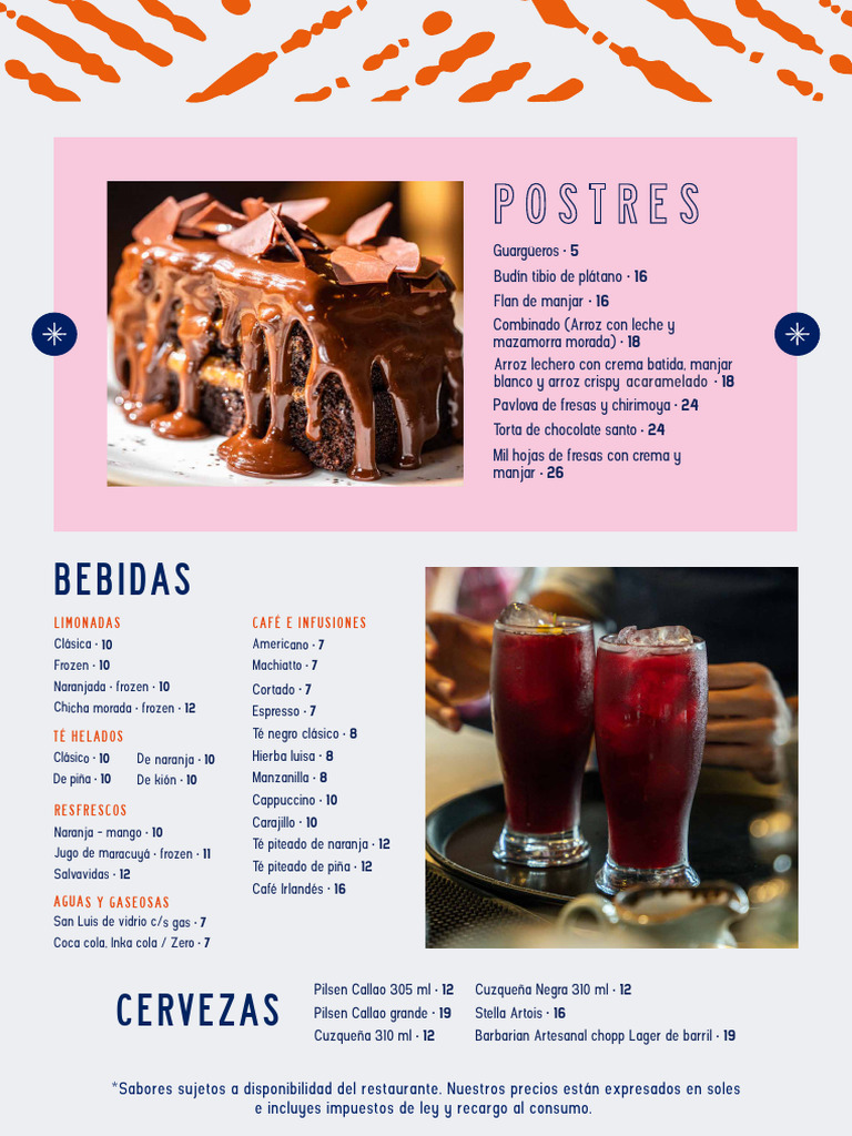 Menú de Bebidas y Postres | PDF | Alimentos | Bebida
