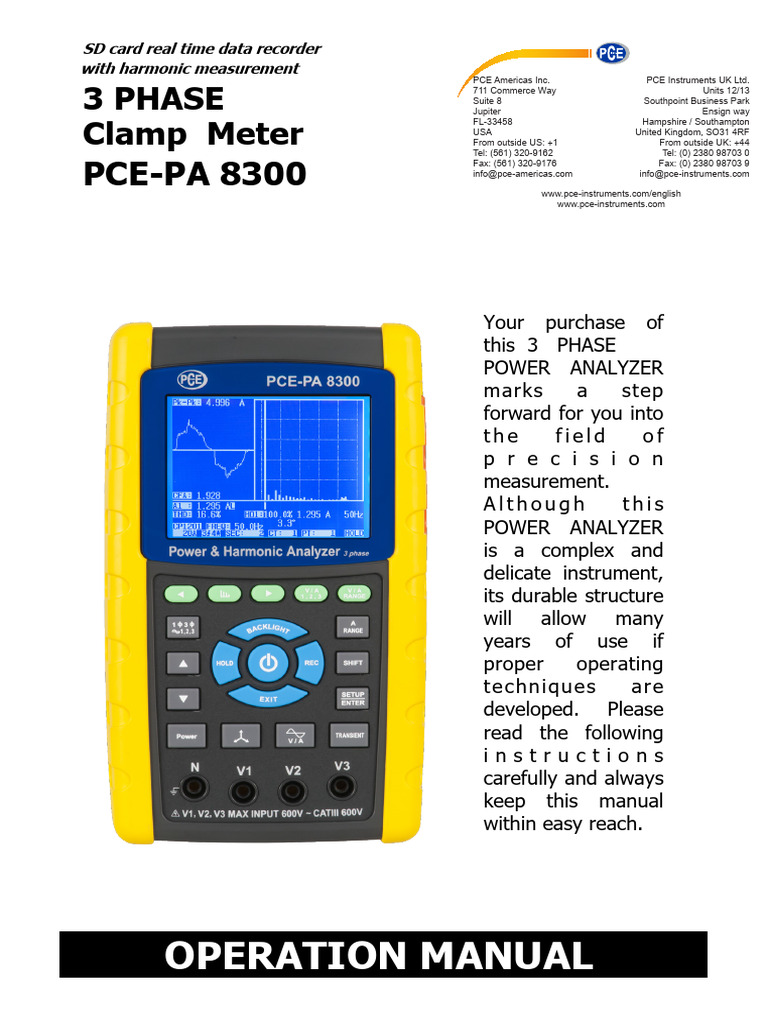 PCE-PA 8300 Power Analyzer Manual | PDF | Alternating Current | Electrical Engineering
