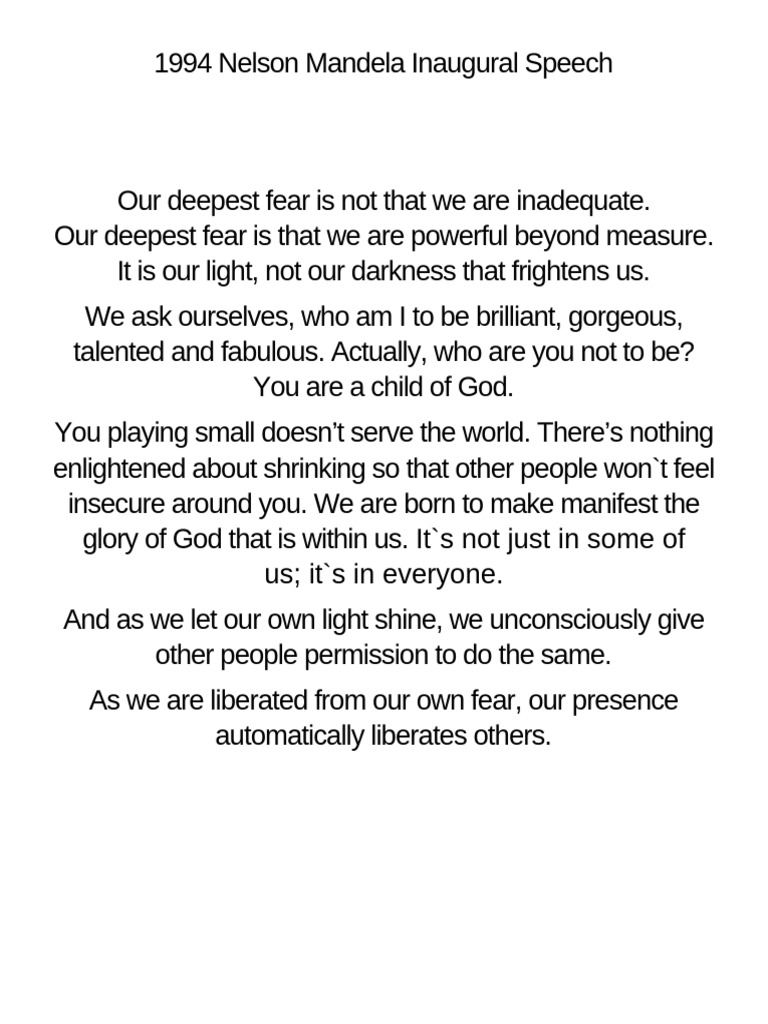 1994 Nelson Mandela Inaugural Speech | PDF | Career & Growth | Self ...