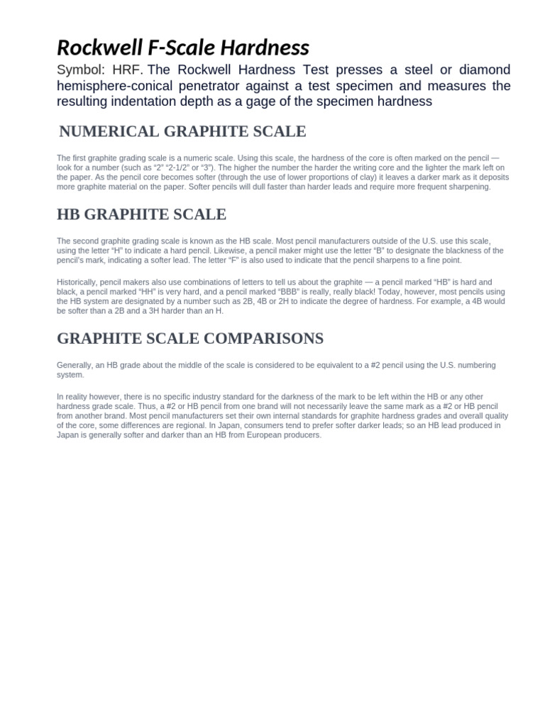 Rockwell F-Scale and Pencil Hardness | PDF