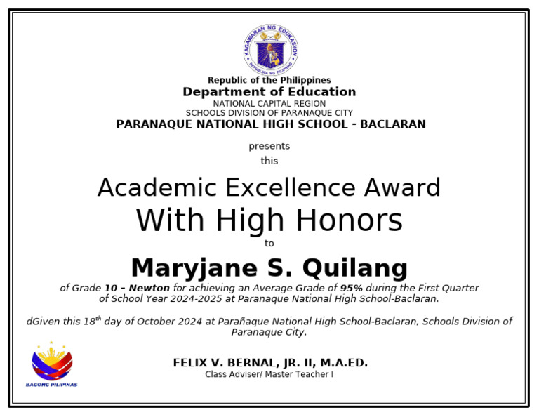 Academic Excellence Award Template | PDF