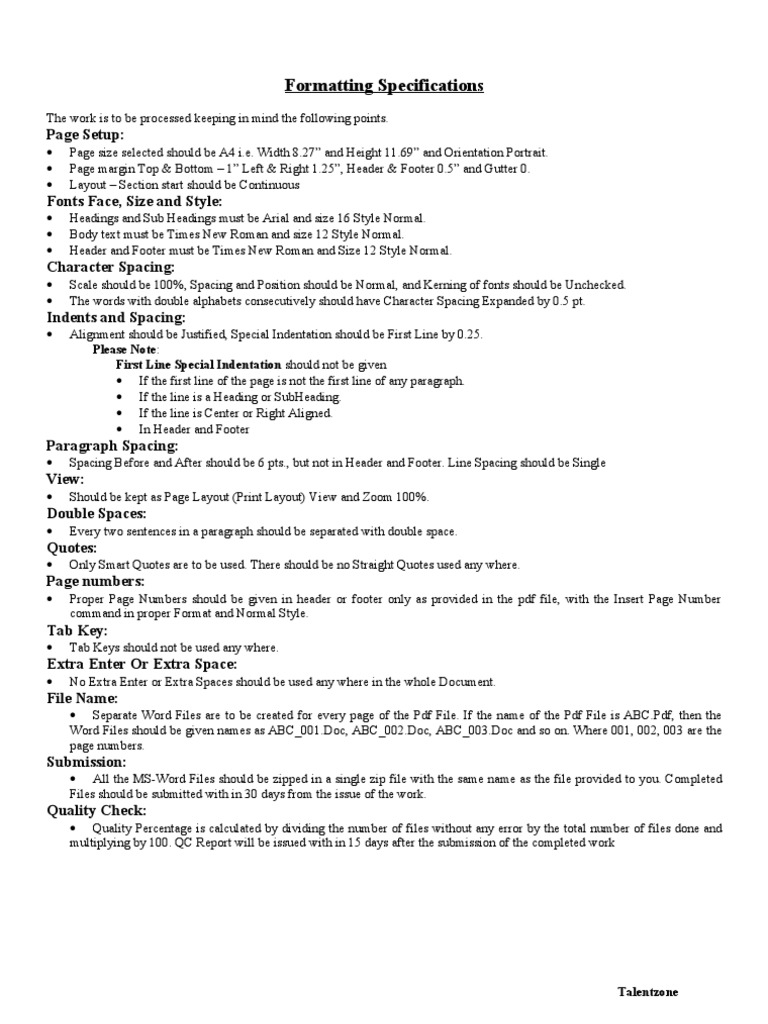Formatting Specifications | PDF