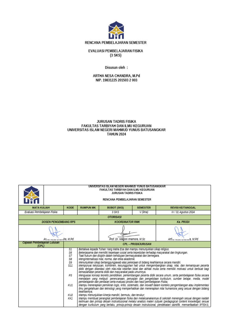 Rps+Evaluasi+Sm+Ganjil+Ta+2022 2023+Prodi+Tfis+Uin+My+Bts | PDF | Karier & Perkembangan | Sains ...