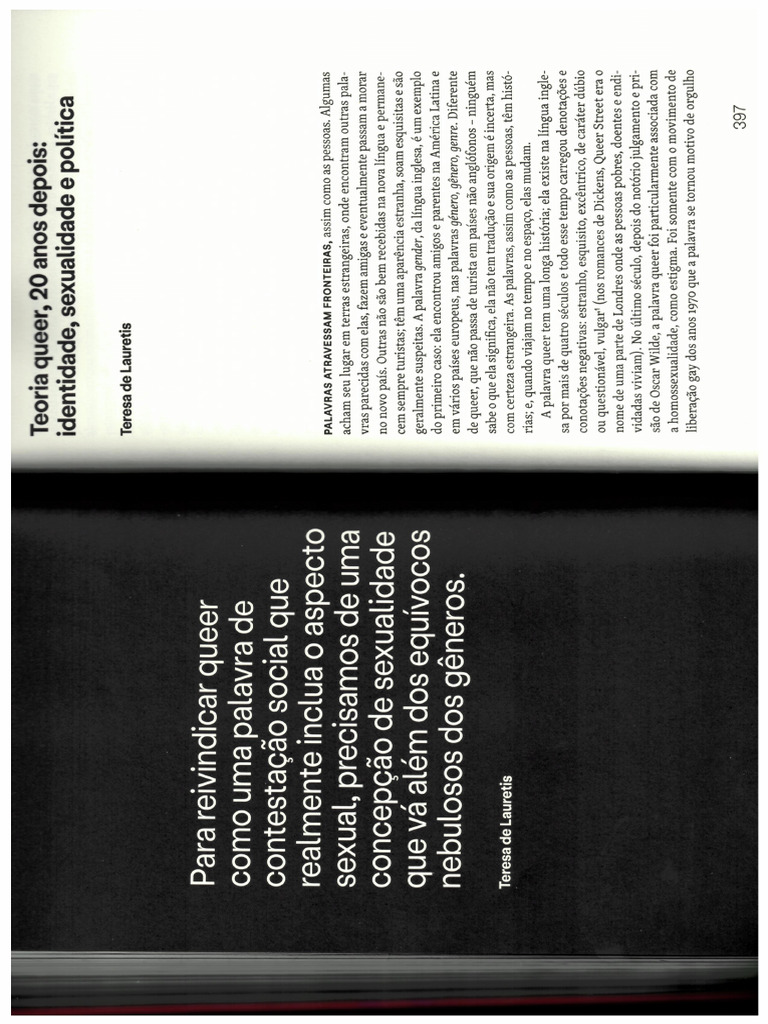 De Lauretis. Teoria Queer, 20 Anos Depois: Identidade, Sexualidade e ...