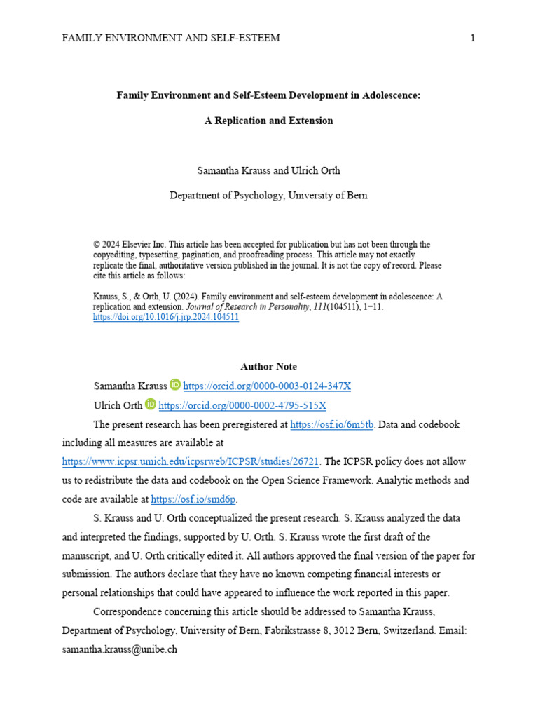 Family Environment's Impact on Self-Esteem | PDF | Self Esteem | Parenting