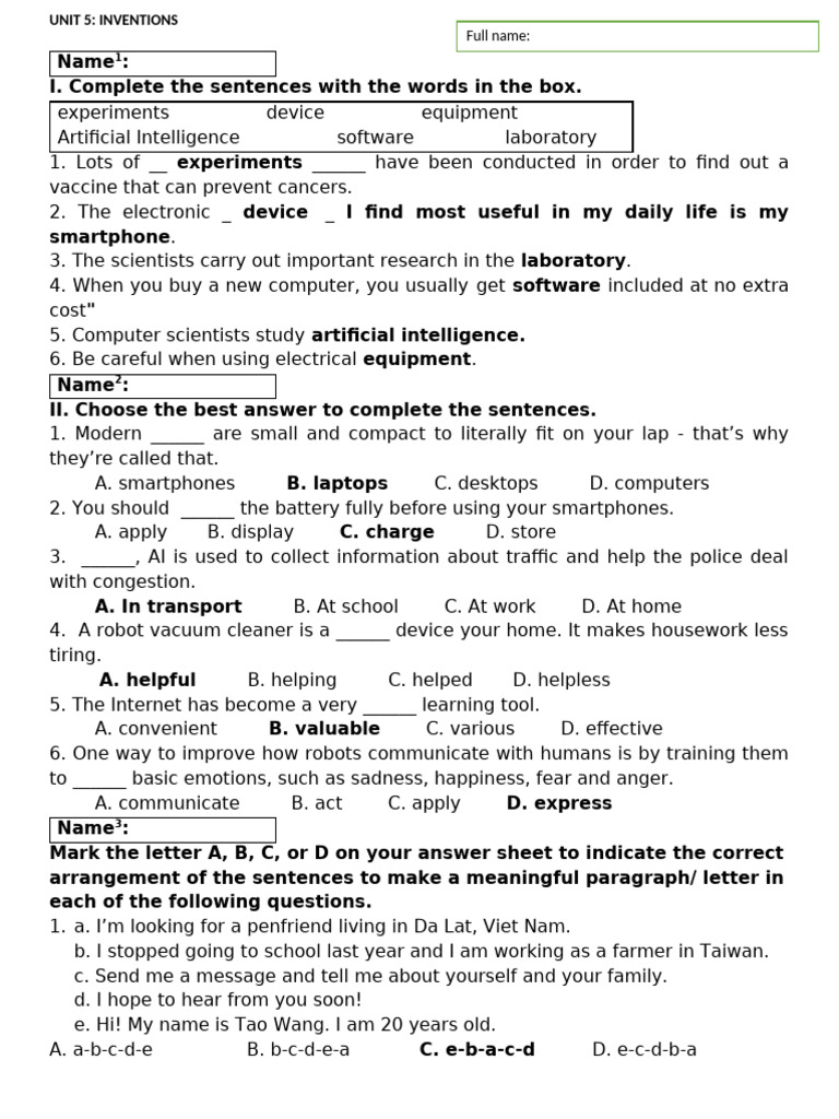 Unit 5 Inventions Handout GV | PDF | Artificial Intelligence ...