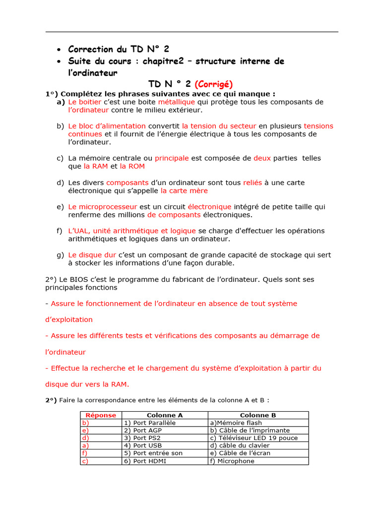 TD2 - Corrigé - Suite Chapitre 2 | PDF | Mémoire (informatique ...