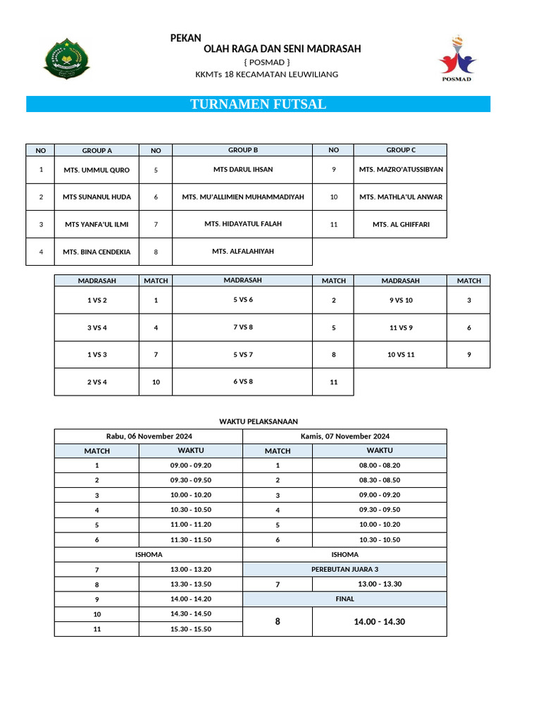 Bagan Lomba Olahraga (Posmad 2024) | PDF