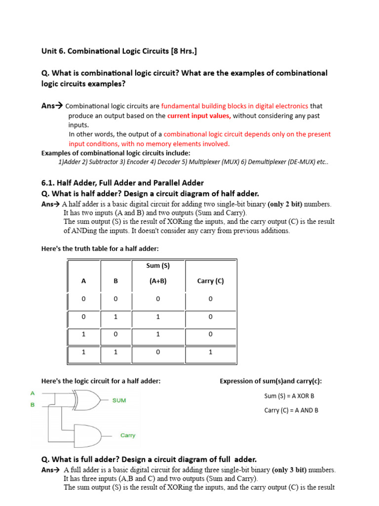 Digital Logic Unit 67 and 8. Full Note | PDF | Subtraction | Electronic Circuits