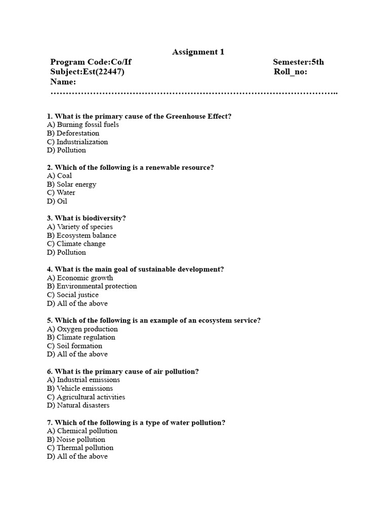 Assiment no 1 | PDF | Pollution | Sustainability