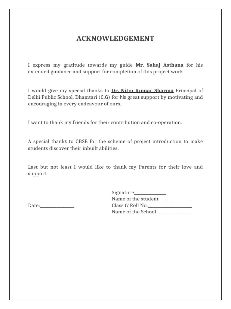 Acknowledgement for Project Submission | PDF | Career & Growth