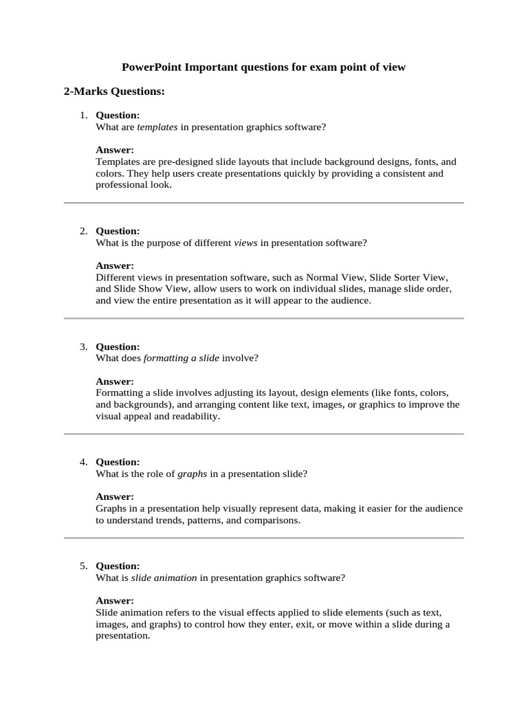 PowerPoint Important Questions For Exam Point of View | PDF | Microsoft ...