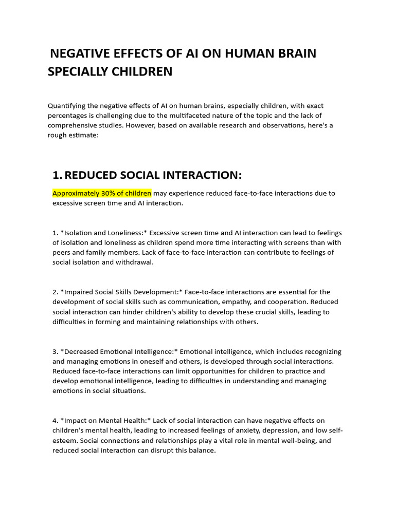 Negative Effects of Ai On Human Brain Specially Children | PDF | Social ...