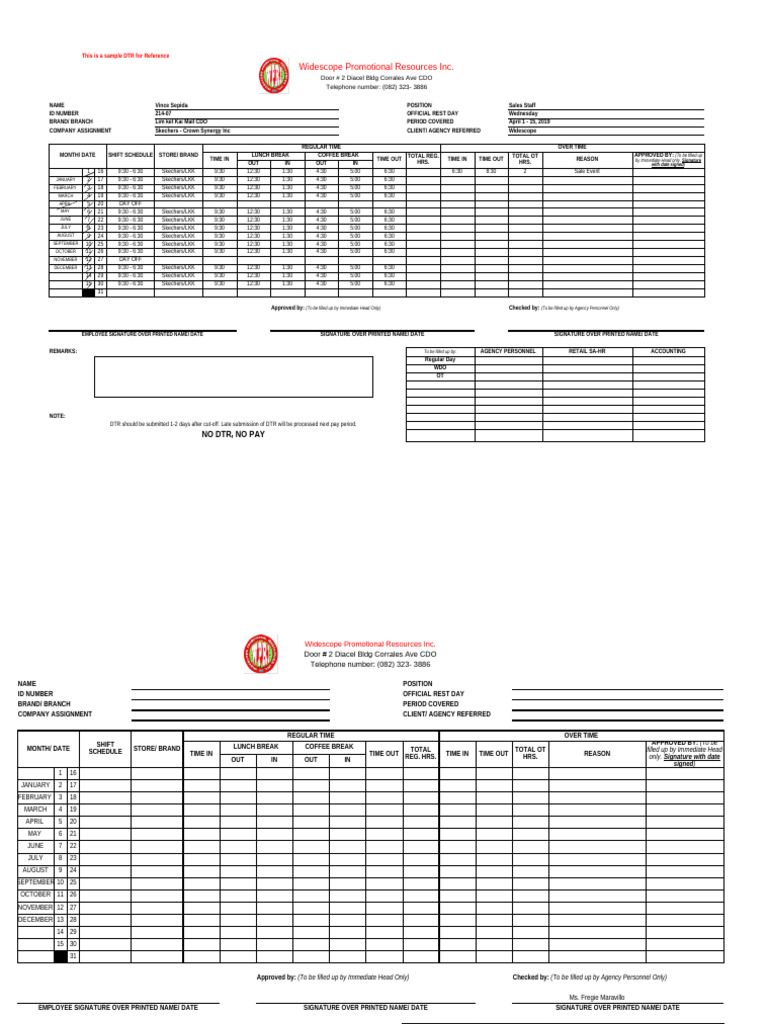 Employee DTR and Overtime Slip Template | PDF | Workplace | Business Ethics