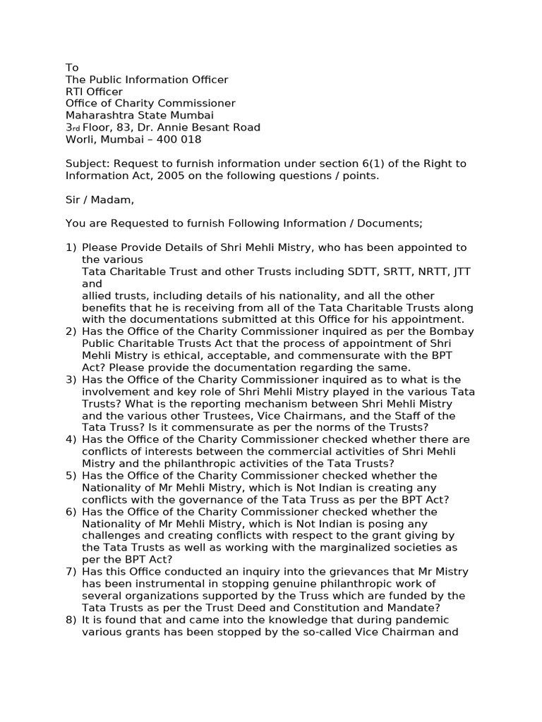 CC Office - RTI and COmplaint | PDF | Charitable Organization | Trustee
