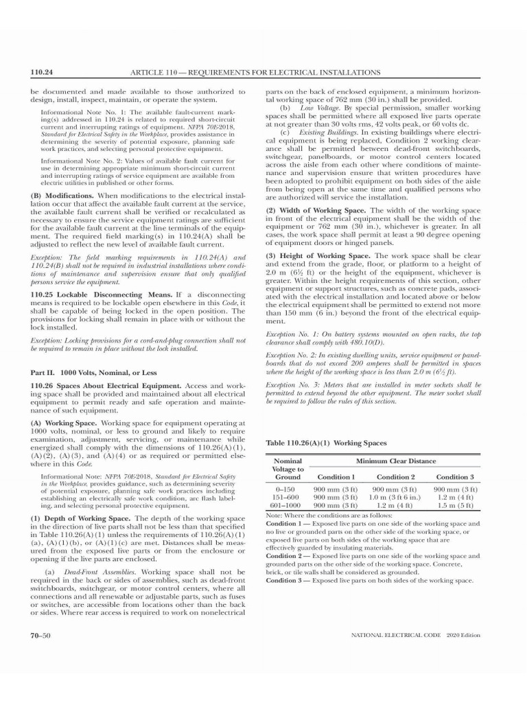NFPA 70 - NEC 2020 - Art 110.26 A 11.33 - Espacios de Trabajo | PDF