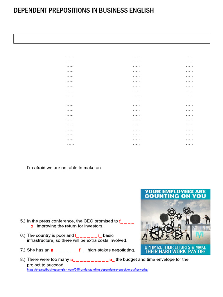Dependent Prepositions B2 Business English | PDF | English Language ...