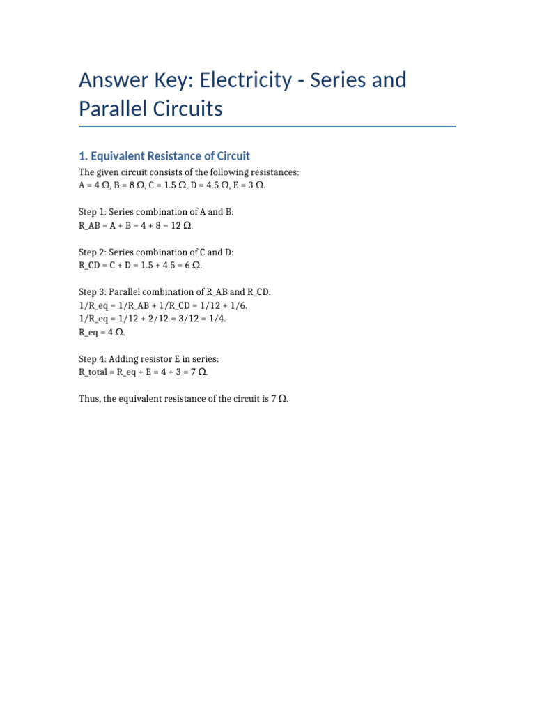 Answer Key Series Parallel Circuits | PDF | Teaching Methods & Materials