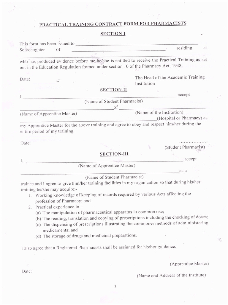 Pharmacy Hospital Training Form | PDF