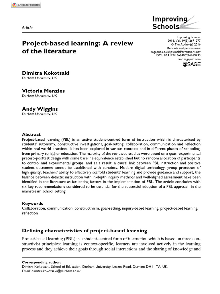 Project-Based Learning Literature Review | PDF | Project Based Learning ...