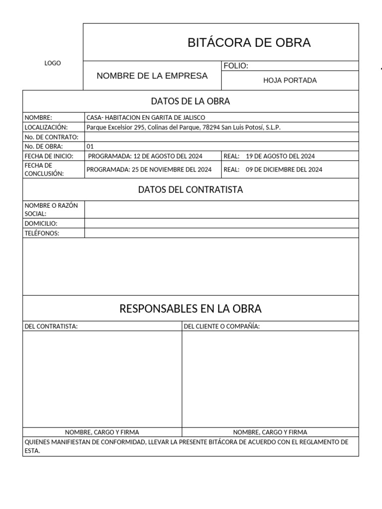 Formato de Bitácora de Obra | PDF | Derecho