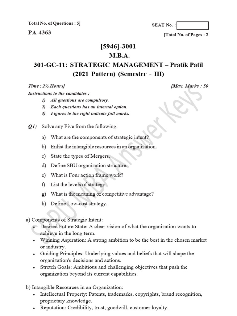 301 SM (P2) Answer Key OCT 2022 | PDF | Goal | Strategic Management