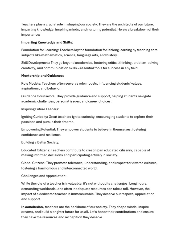 Teacher's Importance | PDF