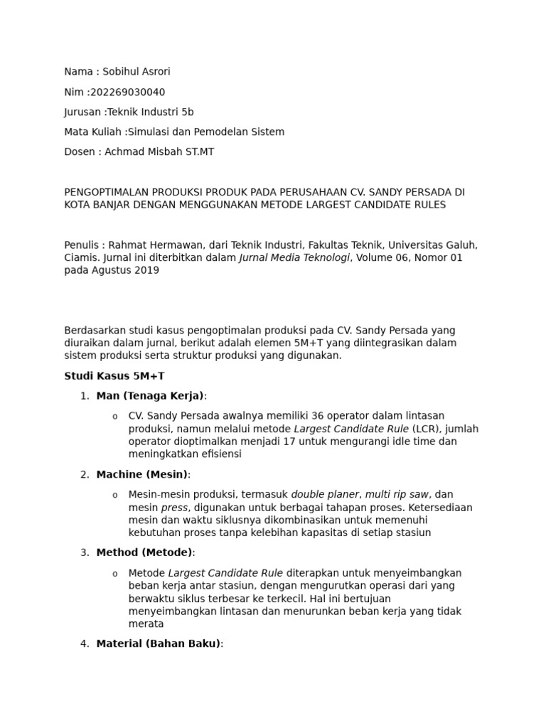 Optimalisasi Produksi CV Sandy Persada | PDF | Bisnis | Komputer