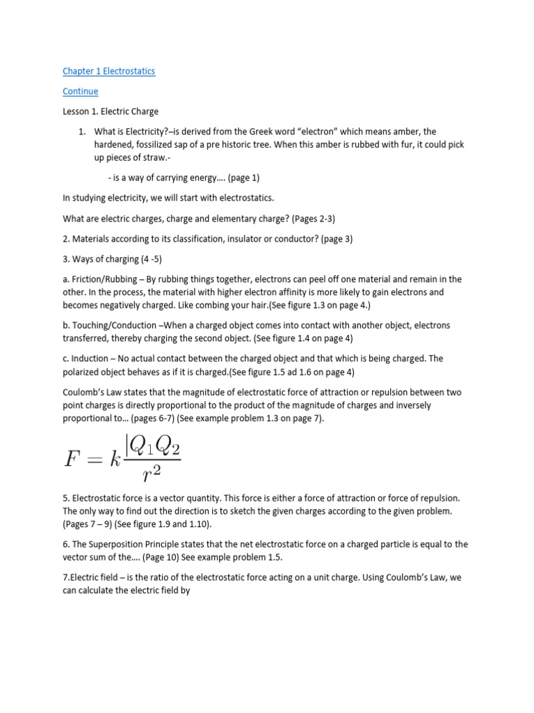 Chapter 1 Electrostatics | PDF | Science & Mathematics