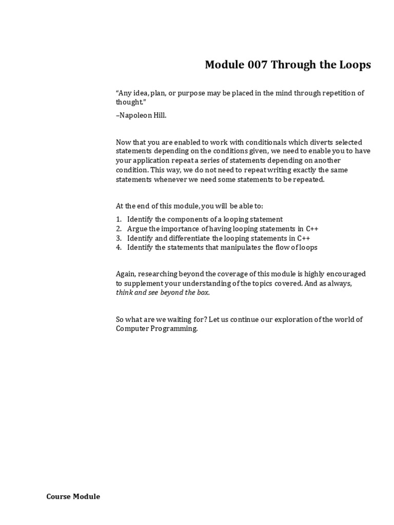 W7 Module Through The Loops | PDF | Control Flow | Computing