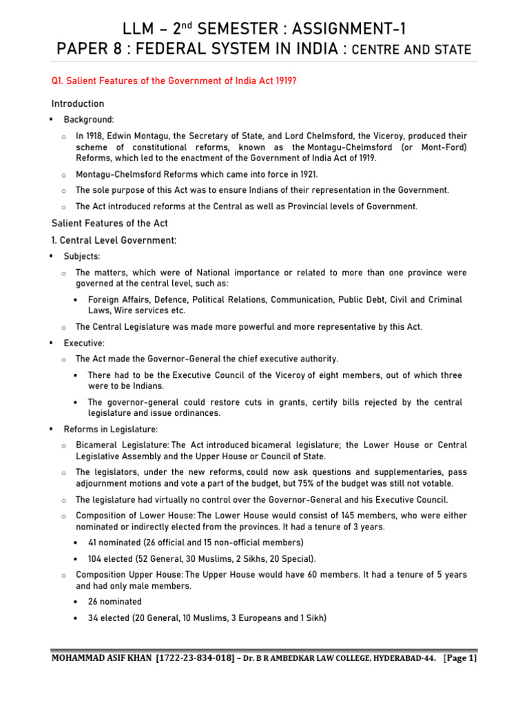 Assignment Paper 8 Pdf Politics Of India Forms Of Government