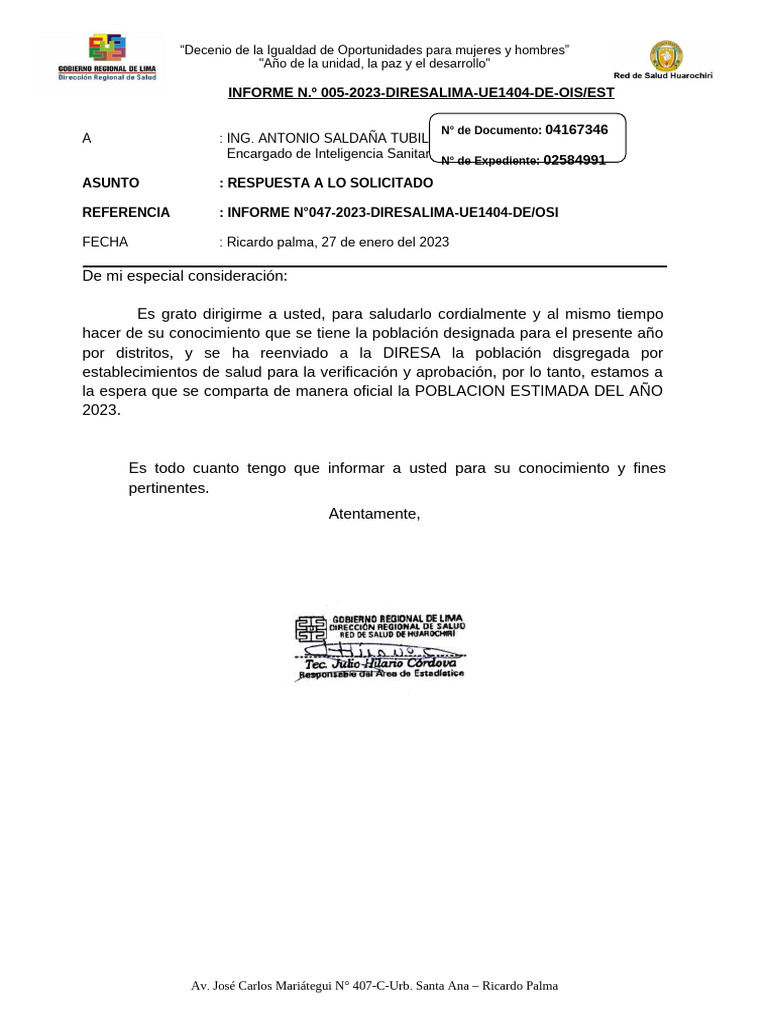 Informe #005 - Respuesta A Lo Solicitado | PDF