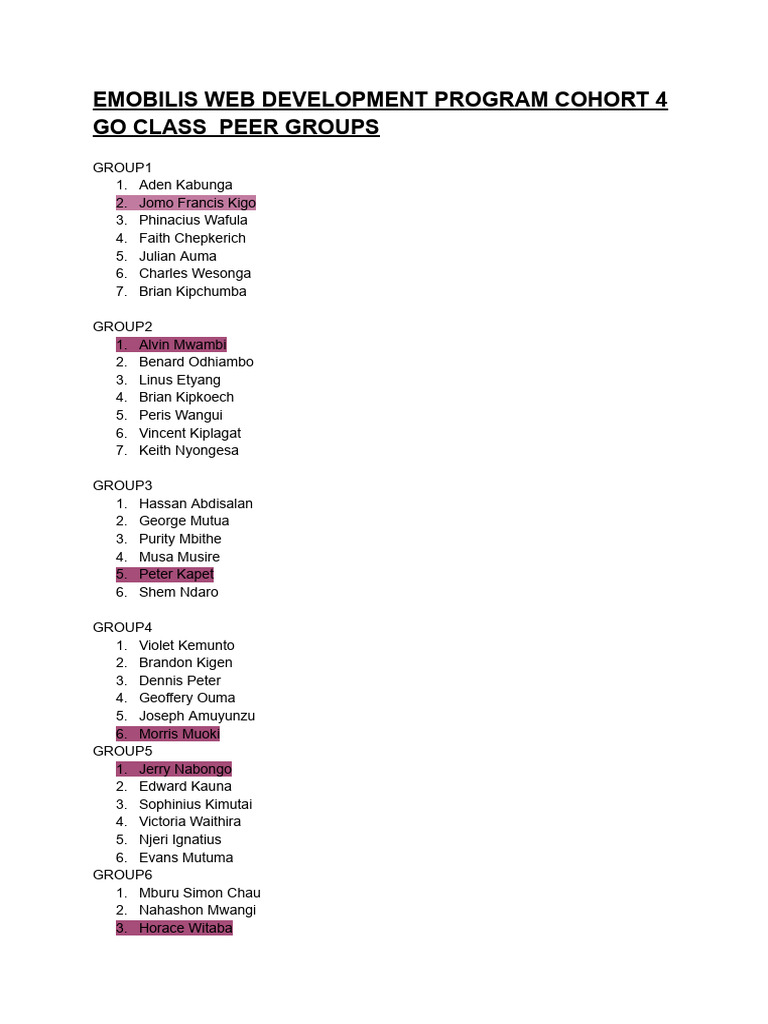 Web Dev Cohort 4 Peer Groups | PDF