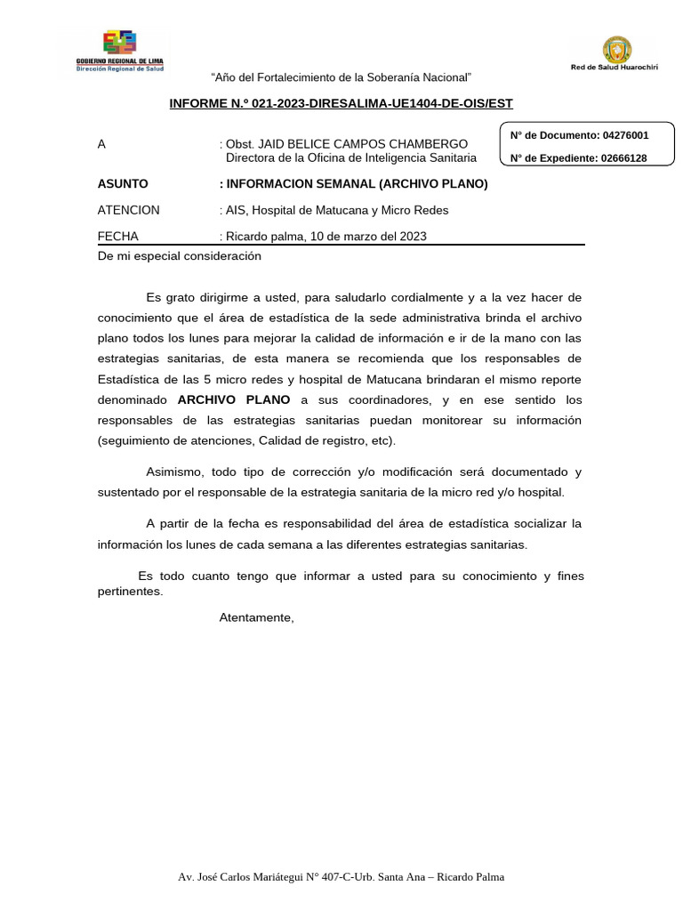 Informe #021 - Informacion Semanal (Archivo Plano) | PDF | Finanzas y ...