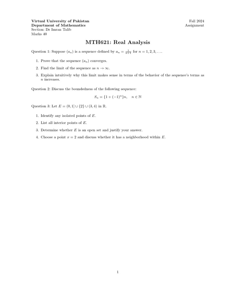 Assignment MTH621 Fall 2024 | PDF