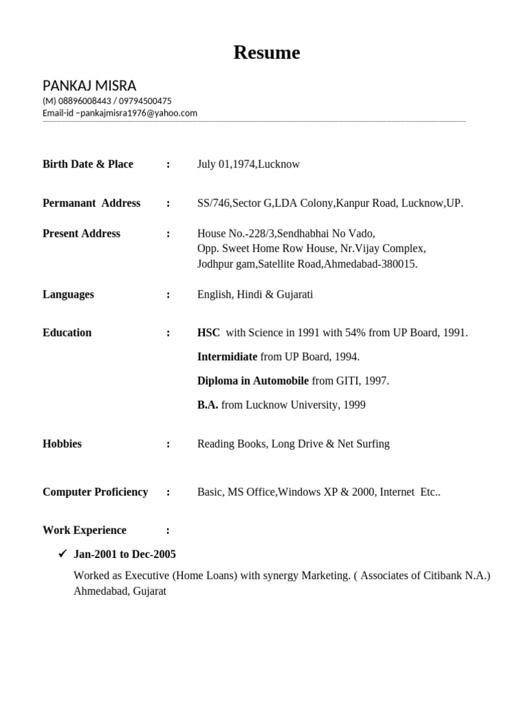 Resume: Pankaj Misra | PDF | Business