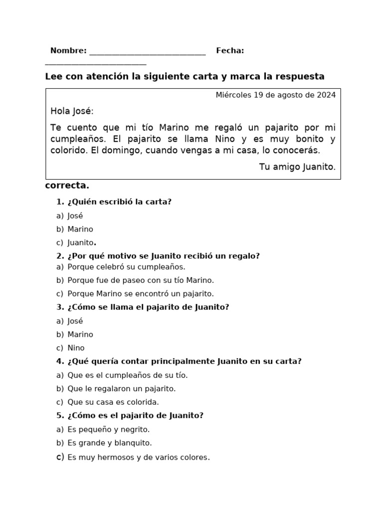 Ejercicio Carta | PDF