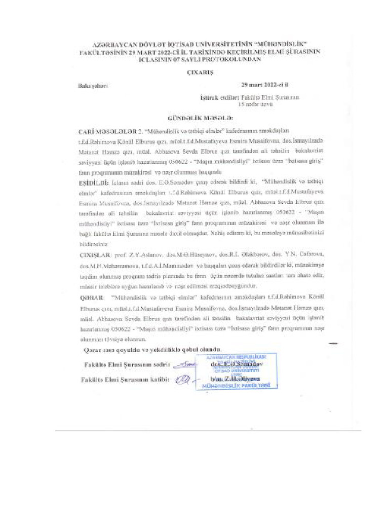 İxti̇sasa Gi̇ri̇s Maşin Müh Fak Protokolu | PDF