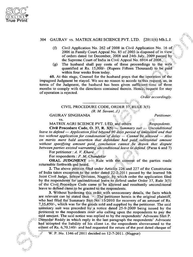 Gaurav Singhania v. Matrix Agri Science Pvt. Ltd. and Others | PDF