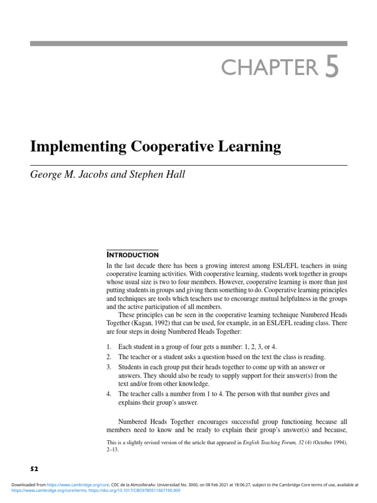 Implementing Cooperative Learning | PDF | English As A Second Or ...