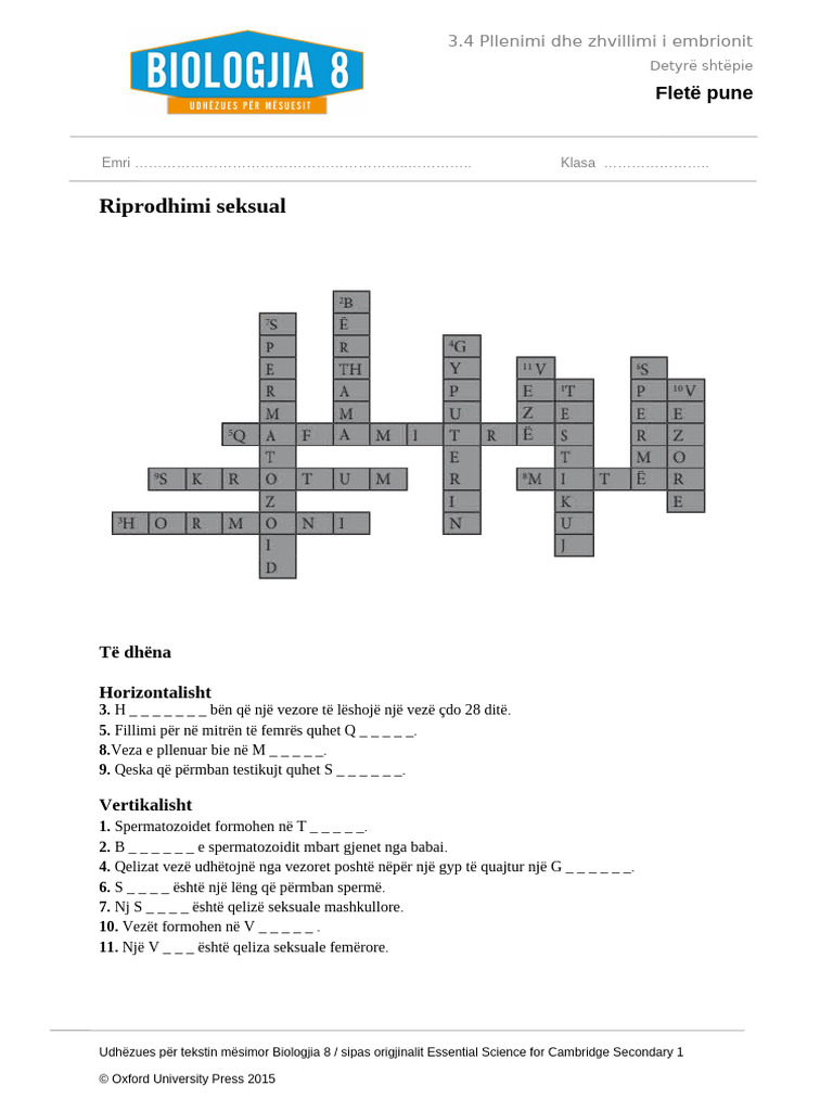 12.pllenimi Dhe Zhvillimi I Embrionit Detyrë Shtëpie Fletë Pune ...